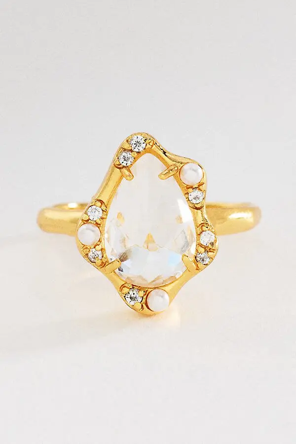 Anthropologie Bezel Freeform Gem Ring - Clear
