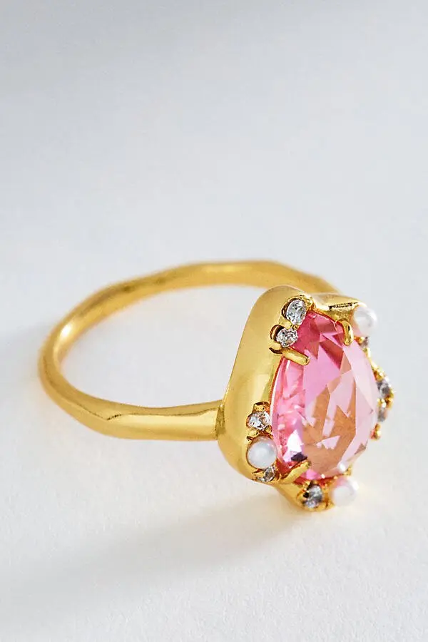 Anthropologie Bezel Freeform Gem Ring - Fuschia