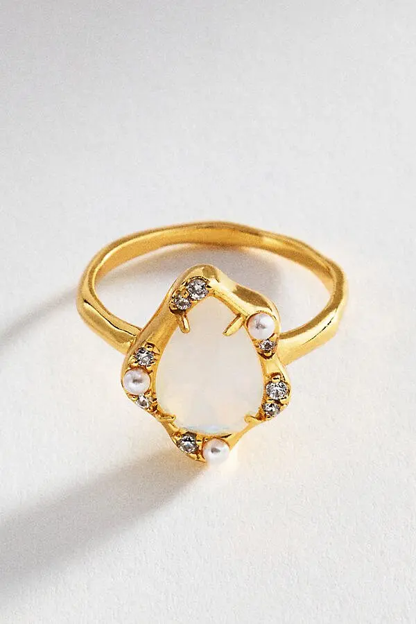 Anthropologie Bezel Freeform Gem Ring - Opal