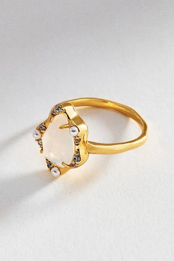 Anthropologie Bezel Freeform Gem Ring - Pearl