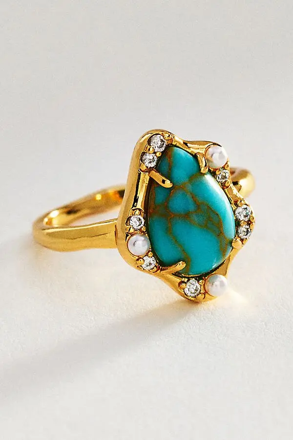 Anthropologie Bezel Freeform Gem Ring - Turquoise