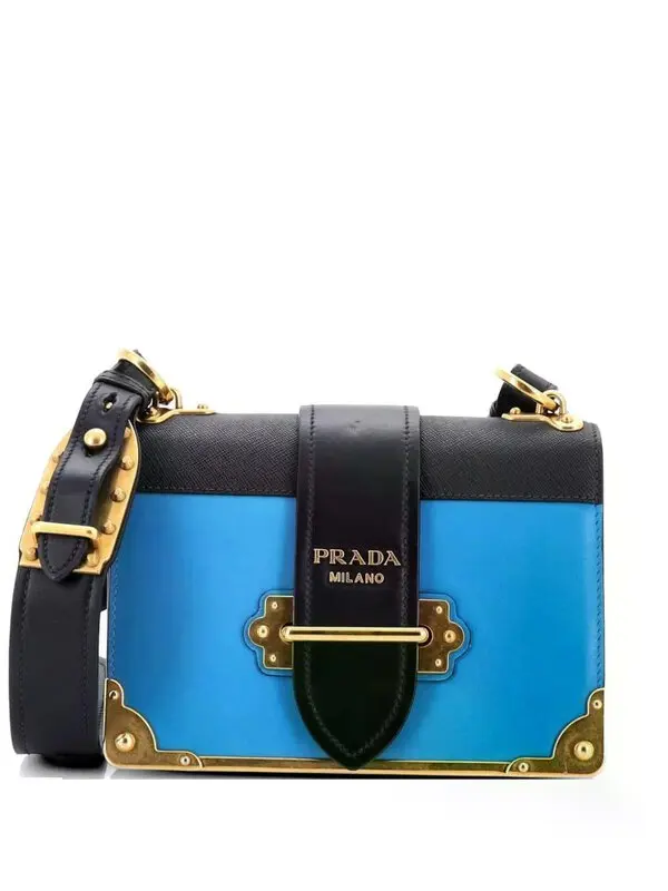 Prada Cahier Small Crossbody Bag In Leather And Saffiano Leather - Blue