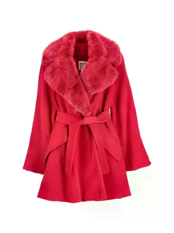 Vintage Mondrian Fur-collar Belted Coat