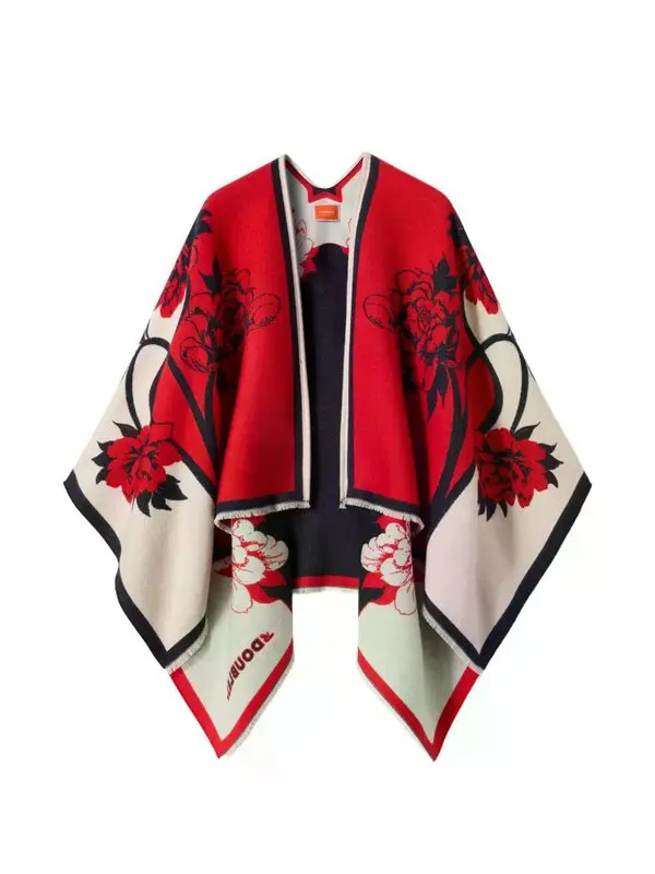 La DoubleJ Floral Print Wool Poncho