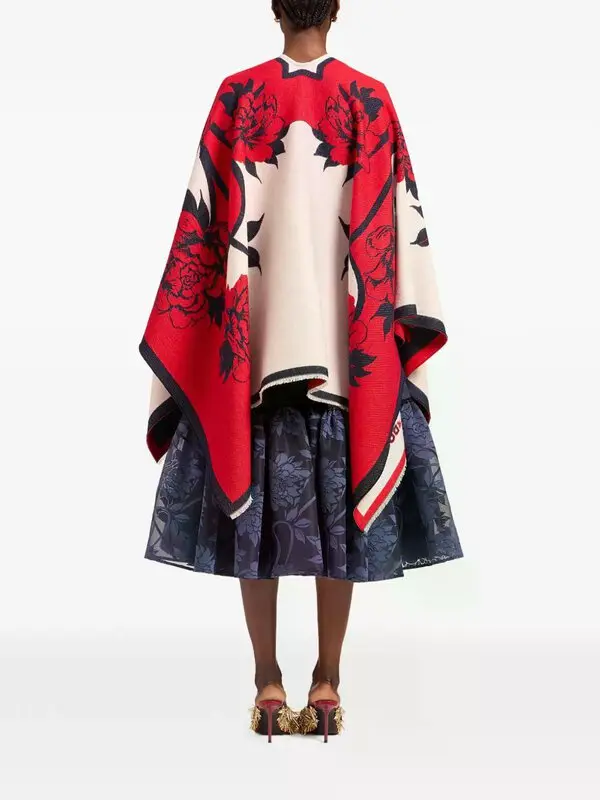 La DoubleJ Floral Print Wool Poncho