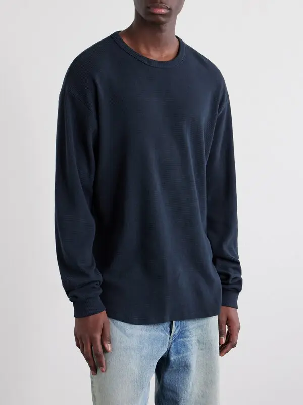 LES TIEN Waffle-knit Cotton-blend Thermal T-shirt