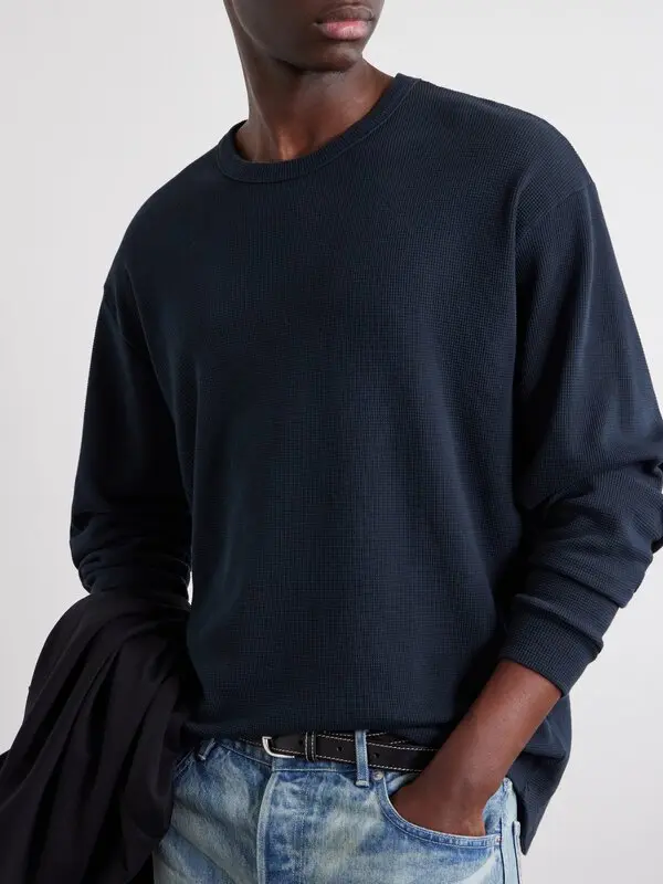 LES TIEN Waffle-knit Cotton-blend Thermal T-shirt