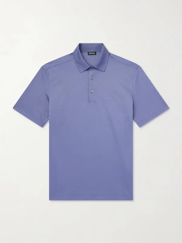 Zegna Knitted Cotton-piqué Polo Shirt - Blue