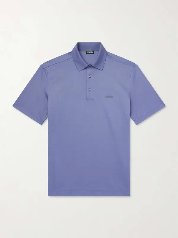 Zegna Knitted Cotton-piqué Polo Shirt - Light Blue