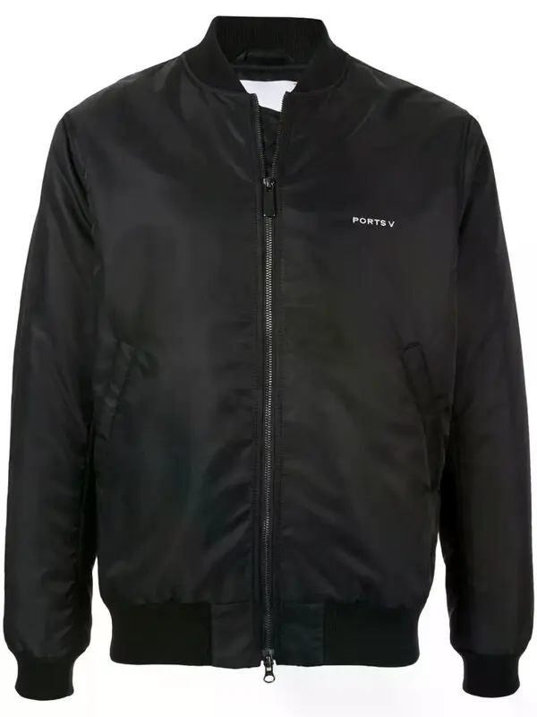 PORTS V Slogan Bomber Jacket - Black