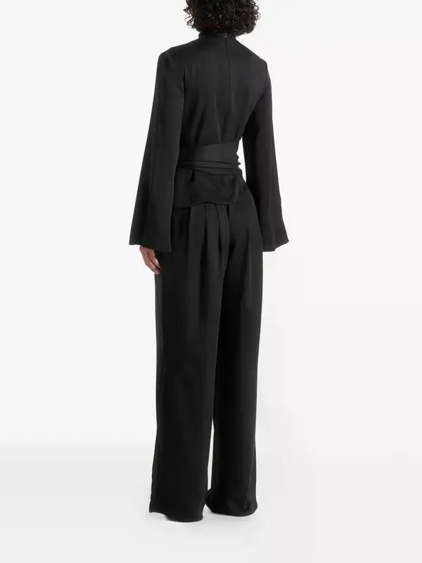 Manière De Voir Aurore Mock Neck Pleated Wide Leg Jumpsuit With Ring Belt