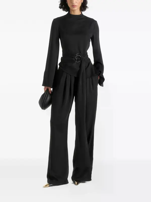 Manière De Voir Maniere De Voir Aurore Mock Neck Ring Belt Pleated Leg Jumpsuit - Black