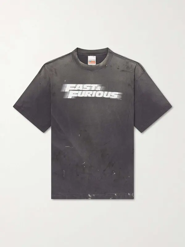 SAINT MXXXXXX Fast & Furious Paint-splattered Printed Cotton-jersey T-shirt - Black
