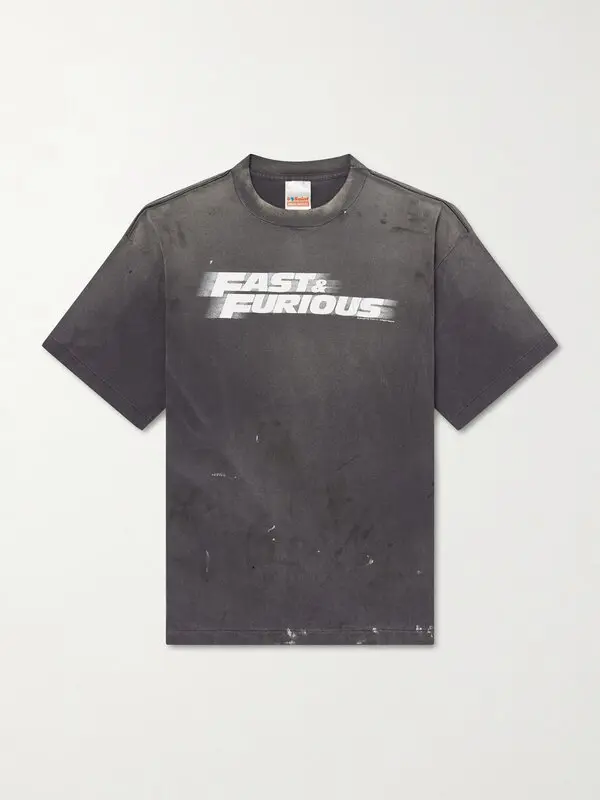 SAINT MXXXXXX Fast & Furious Paint-splattered Printed Cotton-jersey T-shirt