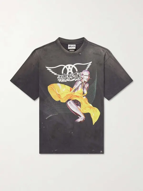SAINT MXXXXXX Aerosmith Paint-splattered Printed Cotton-jersey T-shirt - Black