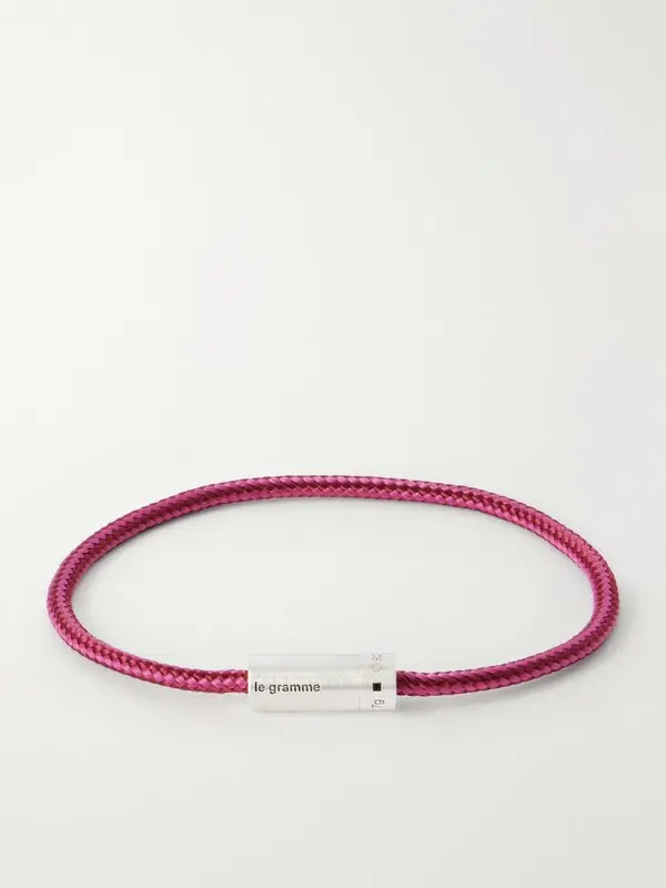 Le Gramme 5g Sterling Silver Woven Cord Bracelet - Burgundy