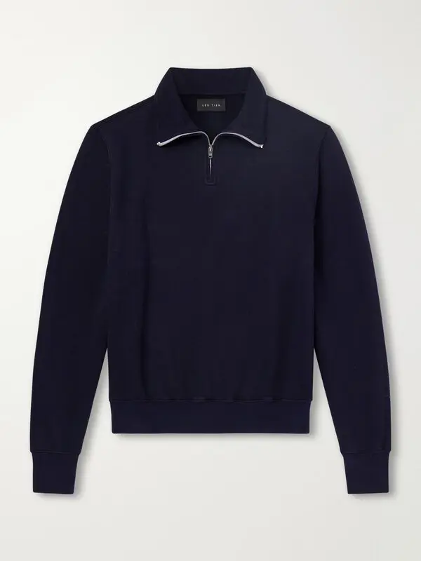LES TIEN Yacht Heavyweight Cotton-jersey Half-zip Sweatshirt - Blue