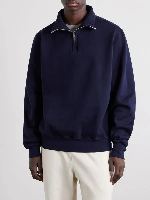 LES TIEN Yacht Heavyweight Cotton-jersey Half-zip Sweatshirt - Blue