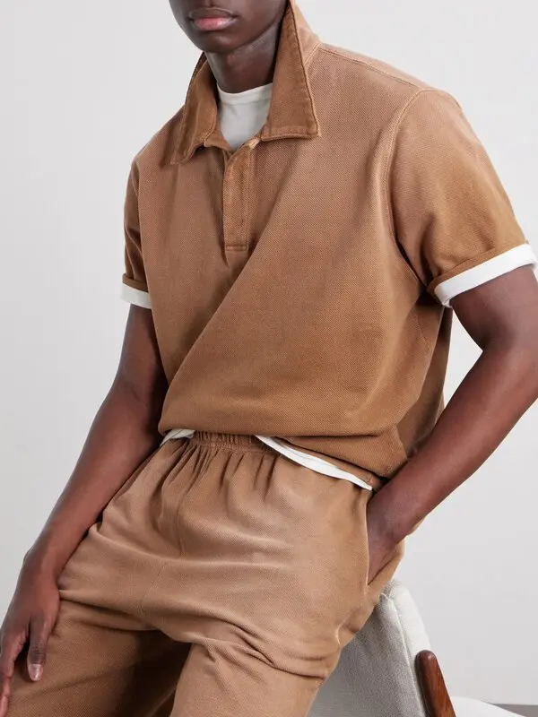 LES TIEN Banded Cotton-piqué Tennis-polo