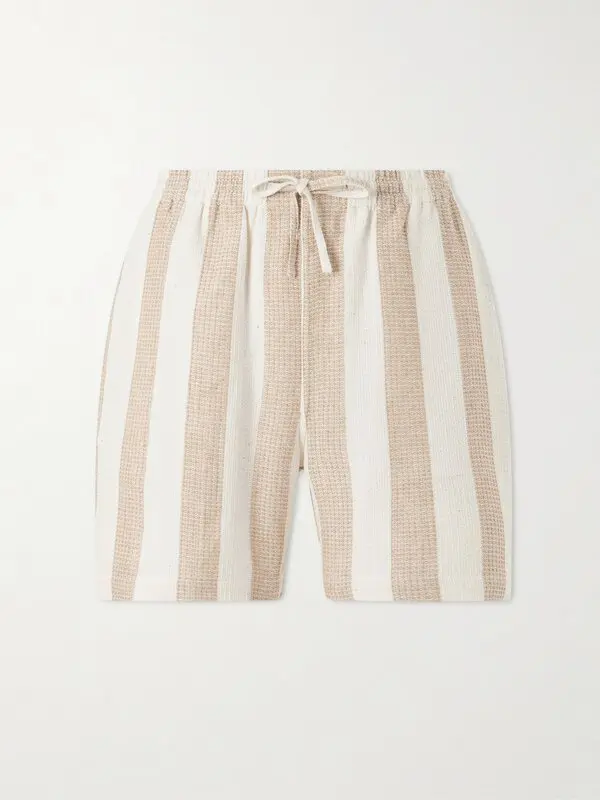 KARDO Olbia Straight-leg Striped Cotton Drawstring Shorts - Neutrals
