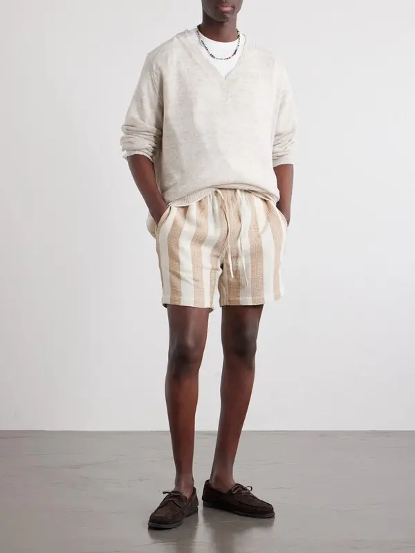 KARDO Olbia Straight-leg Striped Cotton Drawstring Shorts