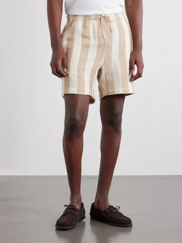 KARDO Olbia Straight-leg Striped Cotton Drawstring Shorts