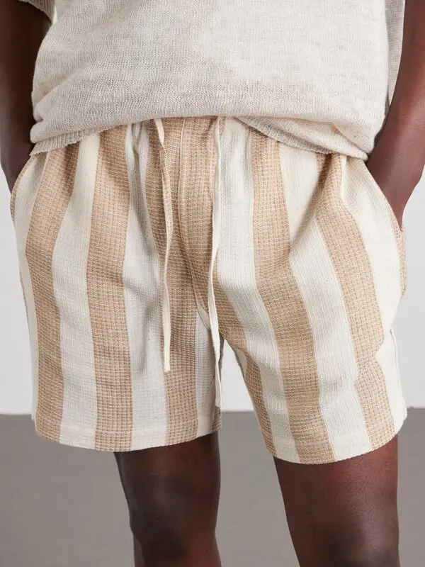 KARDO Olbia Straight-leg Striped Cotton Drawstring Shorts