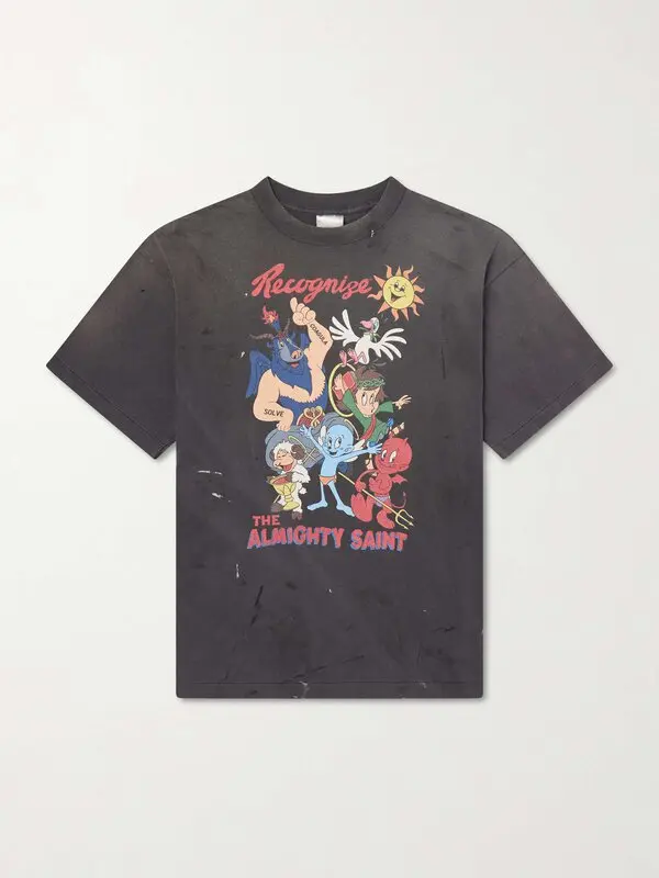 SAINT MXXXXXX Paint-splattered Printed Cotton-jersey T-shirt - Black