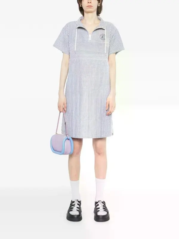 AGNES B. Seersucker Half-zip Mini Dress - Blue
