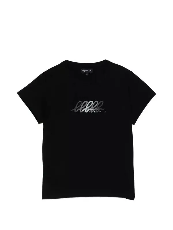AGNES B. Logo Print Cotton T-shirt - Black