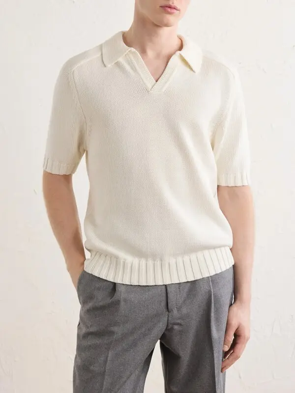 DE PETRILLO Knitted Cotton Polo Shirt - Neutrals