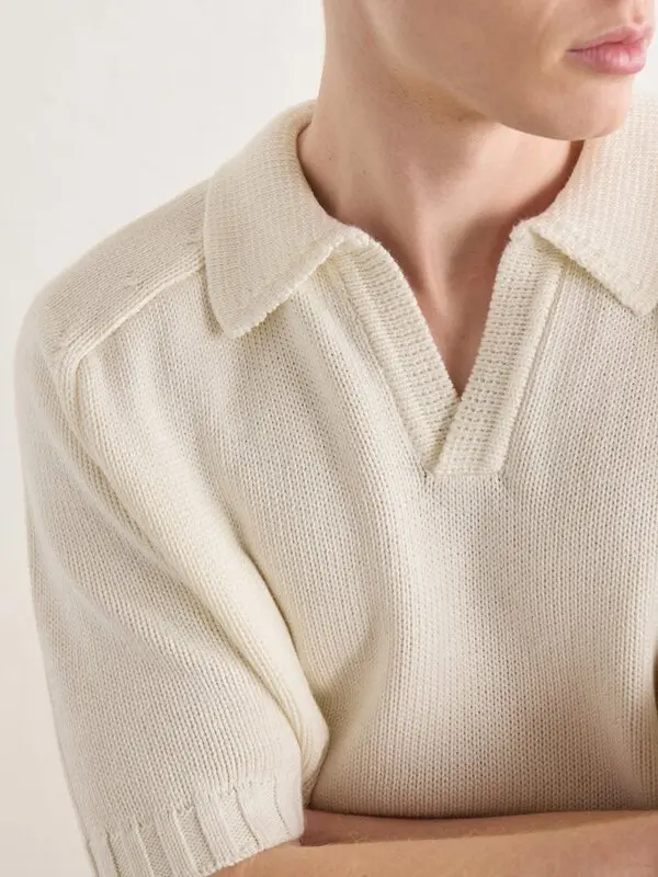 DE PETRILLO Knitted Cotton Polo Shirt - Neutrals