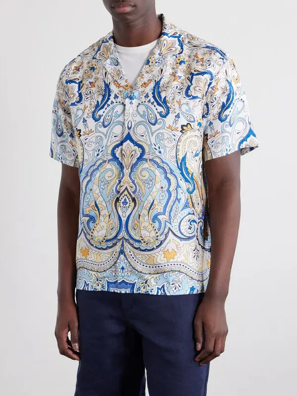 Orlebar Brown Maitan Camp-collar Printed Silk-satin Shirt