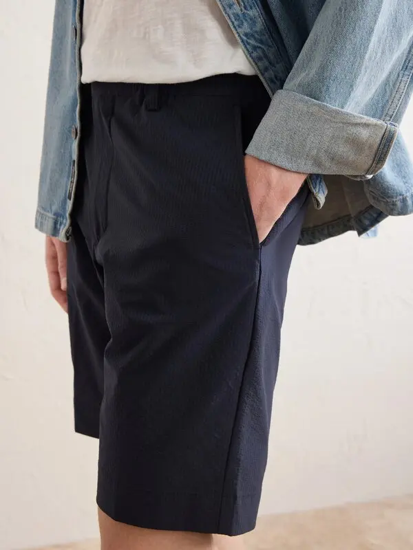 Nn07 Billie Straight-leg Striped Seersucker Shorts - Blue