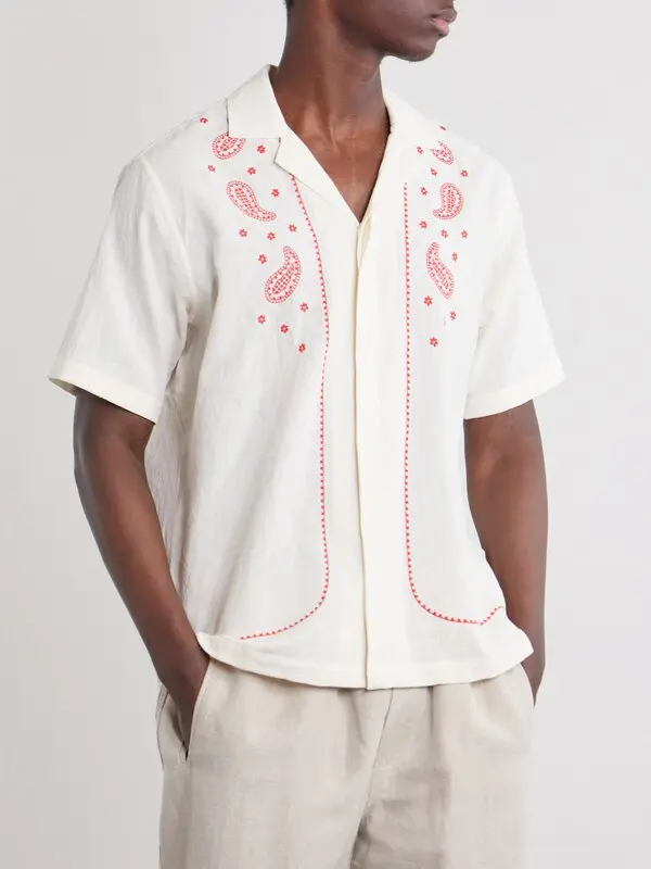 Orlebar Brown Maitan Camp-collar Embroidered Cotton Shirt