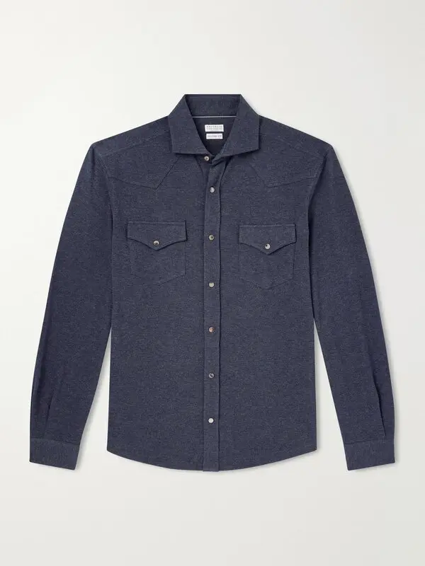 Brunello Cucinelli Honeycomb-knit Cotton Shirt - Gray