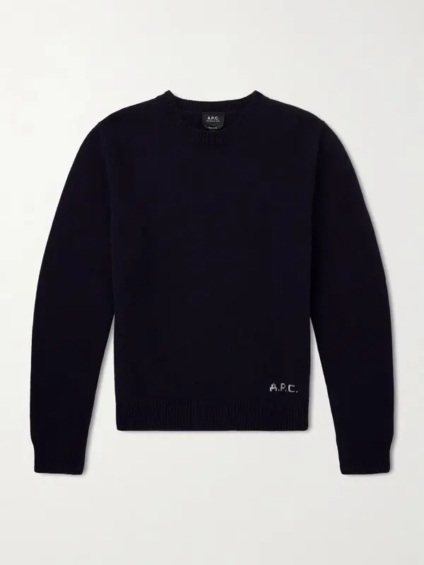 A.p.c. Edmond Logo-intarsia Wool Sweater - Blue