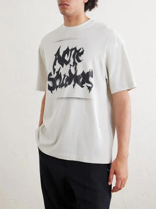 Acne Studios Logo-print Distressed Cotton-blend Jersey T-shirt
