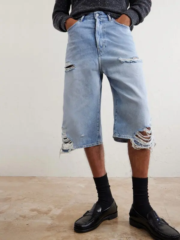 Acne Studios Wide-leg Distressed Denim Shorts