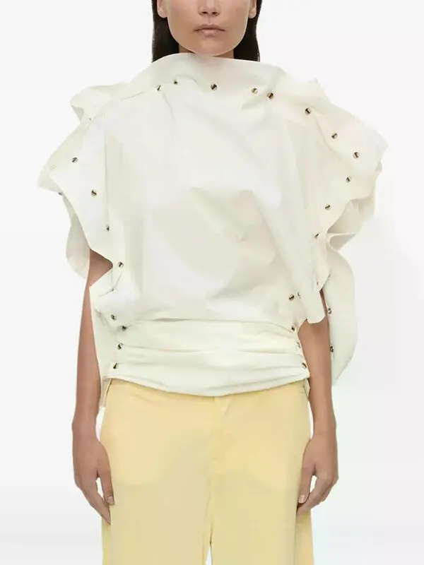 Christopher Esber Spiral Stone Snap Ruffled Top - Neutrals