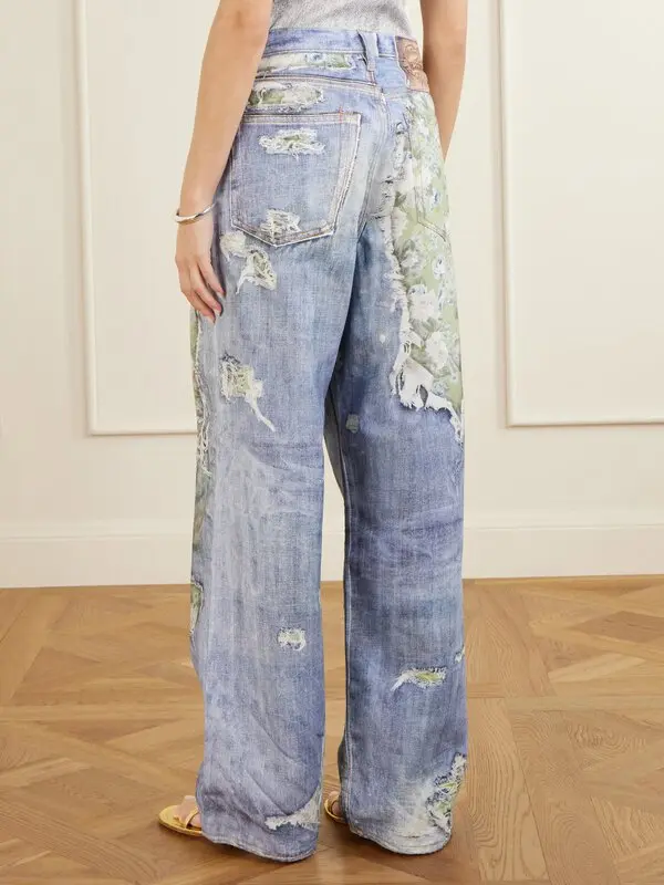 Acne Studios 1981 Denim Rose Printed Cotton Wide-leg Jeans - Blue