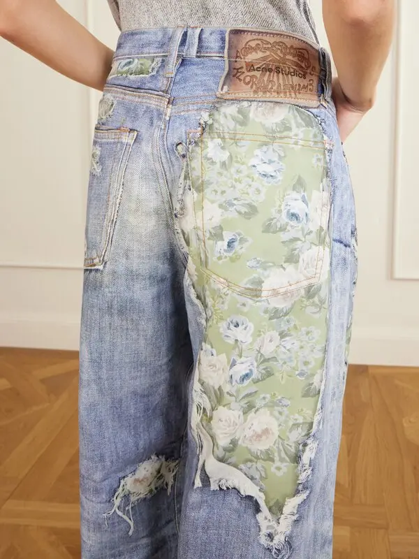 Acne Studios 1981 Denim Rose Printed Cotton Wide-leg Jeans - Blue