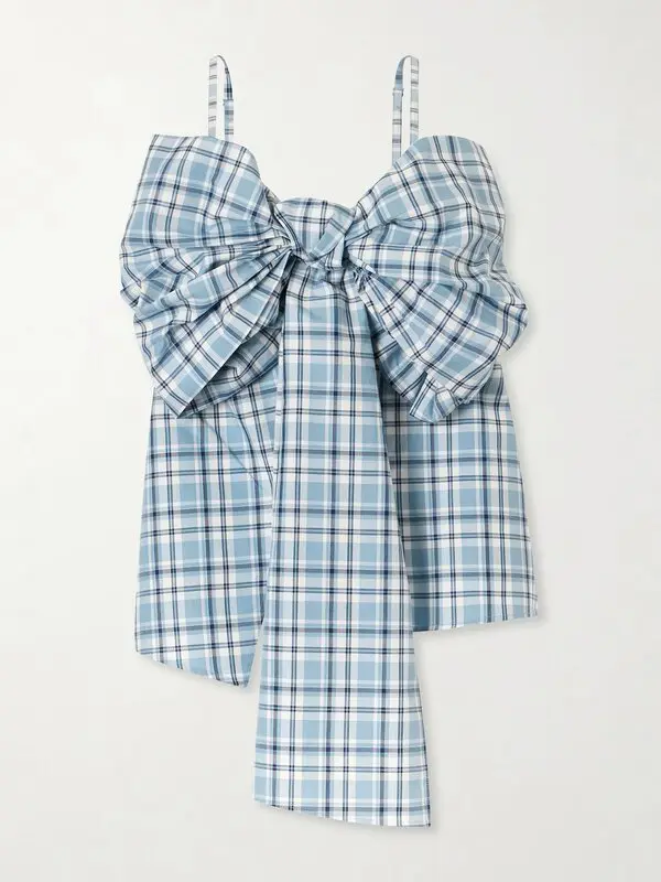 Acne Studios Tanessa Checked Cotton Blouse With Bow Detail - Blue