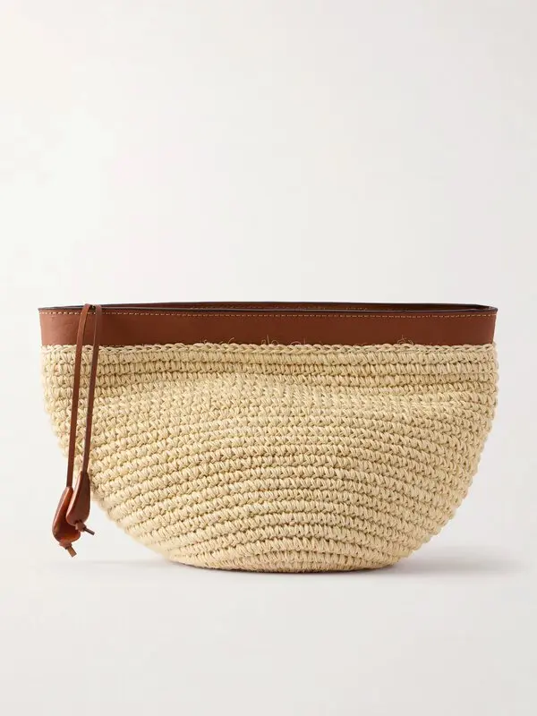HUNTING SEASON Raffia Clutch With Leather Trim