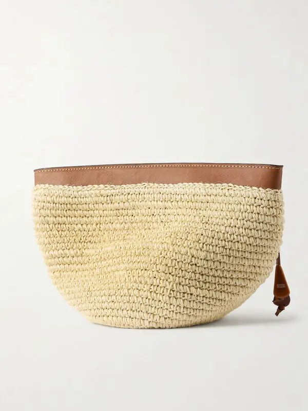 HUNTING SEASON Raffia Clutch With Leather Trim