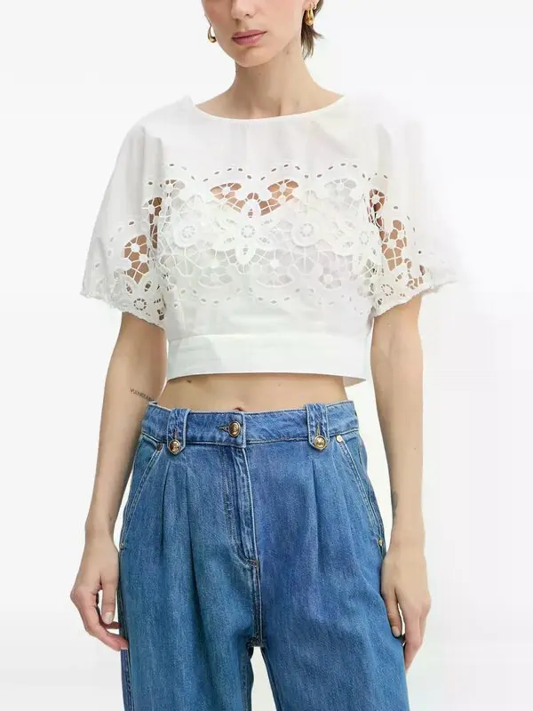 Patrizia Pepe Broderie Anglaise Cropped Top - White