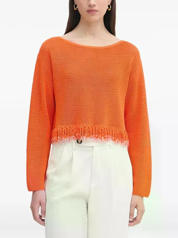 Patrizia Pepe Beaded Fringe-trim Mesh Top - Orange