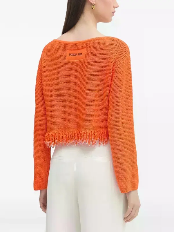 Patrizia Pepe Beaded Fringe-trim Mesh Top
