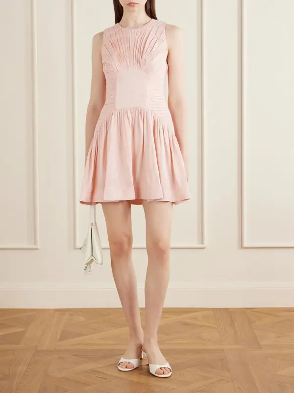 Aje Medea Gathered Linen-blend Mini Dress - Pink