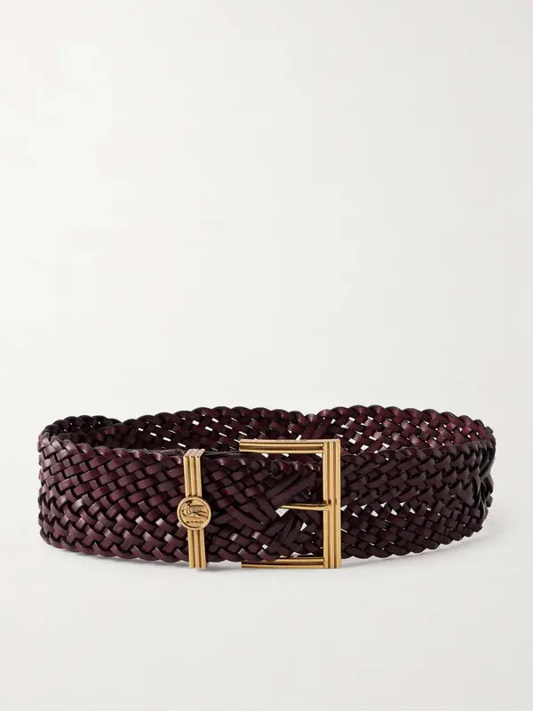 Etro Pegaso Woven Leather Belt With Gold-tone Clasp - Brown